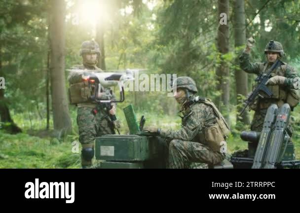 In the Military Staging Base Army Engineer and Soldiers Fly Military ...