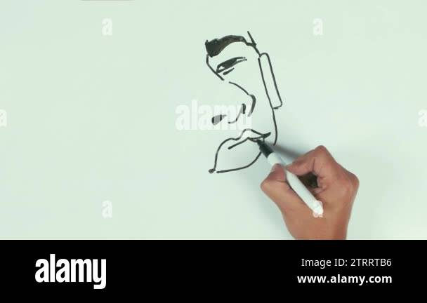 Man speed draw barack obama face caricature with black marker on ...