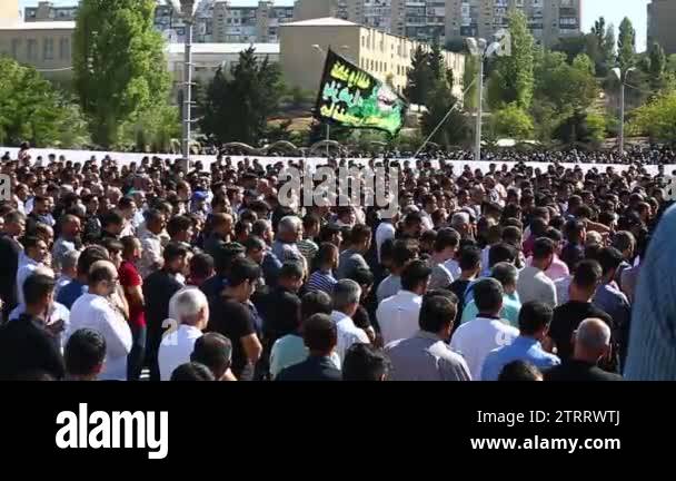 Baku, Azerbaijan - 20 SEP 2018: Crowds of Azeri men have gathered to ...