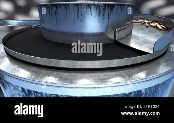 Process of production of bullets. Industrial concept. Factory equipment ...