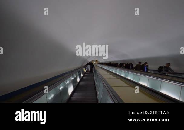 Escalator in Puhung Station. Mangyongdae Line of the Pyongyang Metro ...