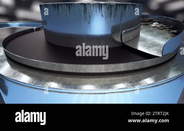 Process of production of coins, 25 cents. Industrial concept. Factory ...