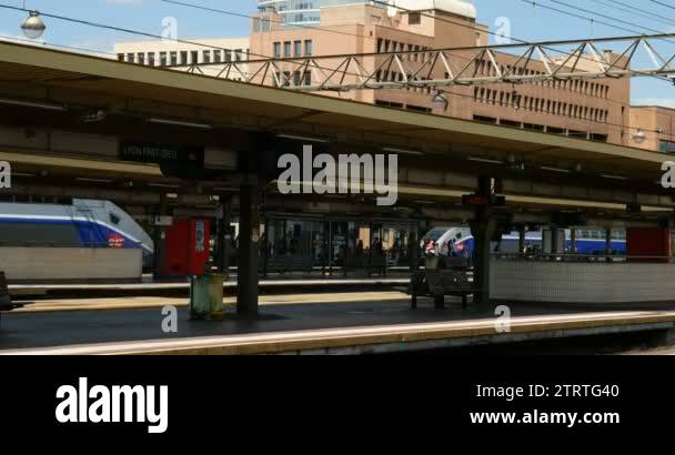 LYON, FRANCE - CIRCA 2016: French TGV fast train arriving in the rail ...