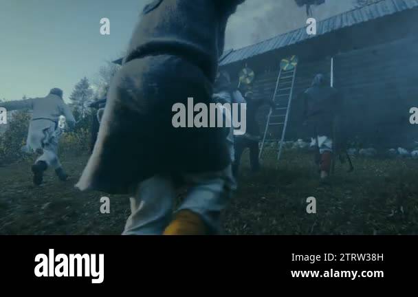 Large-Scale Medieval Battle Reenactment. Violent Tribe of Warriors ...