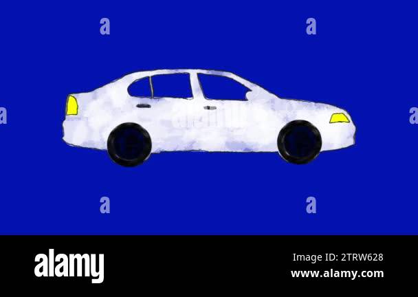 Hand Drawn Cartoon White Car Driving In A Loop in Alpha Channel Stock ...