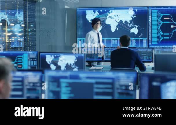 In the System Control Room Manager Holds a Briefing for His Staff ...