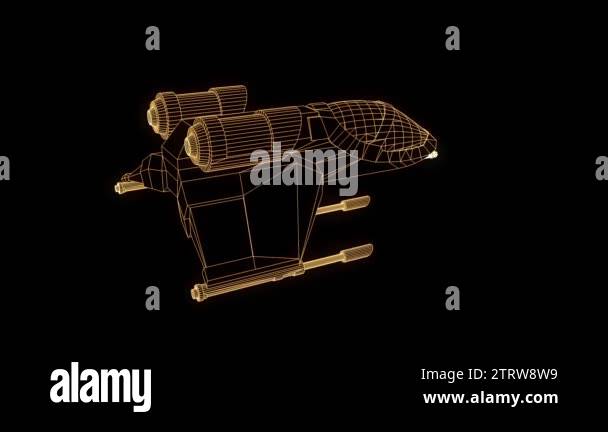 Futuristic Spaceship in Hologram Wireframe Style. Nice 3D Rendering ...