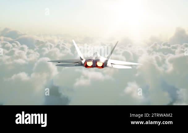 Jet f22, fighter flying over clouds . War and weapon concept. Realistic ...