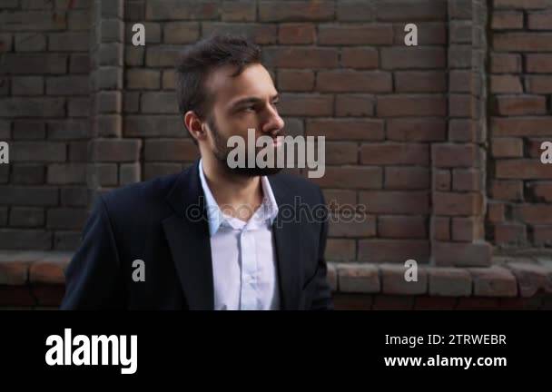 Young Sad Man Looking Camera Presentation Posing Serious Look Red ...