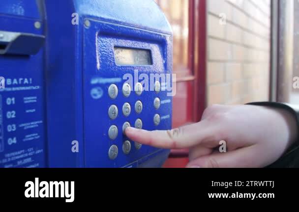 Old, Vintage Blue Telephone with Number Buttons in the Phone Booth ...