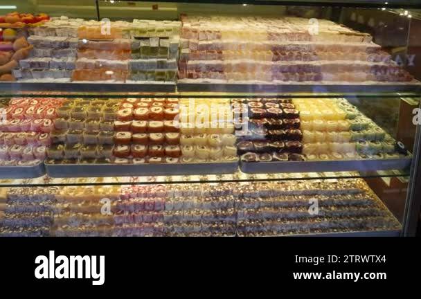 Various types of Turkish delights desserts on display at Grand Bazaar ...