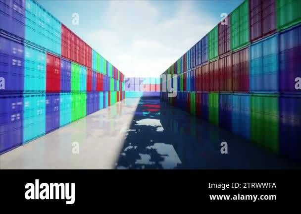 Container depot, wharehouse, seaport. Aeril view. Cargo containers. Logistic and business ...