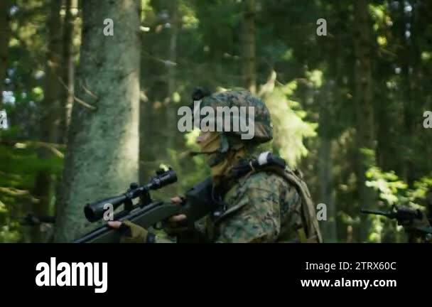 Fully Equipped Sniper Soldier Wearing Camouflage Uniform Attacking ...