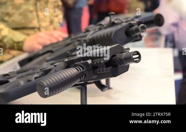 Firearms gun submachine sniper rifle close-up Stock Video Footage - Alamy