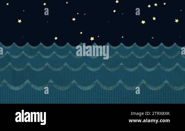 Theatrical Cardboard Sea Waves on a Starry Night Sky Background Stock ...