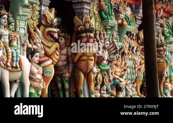 Sculptures on Hindu temple gopura (tower). Temple in India Stock Video ...