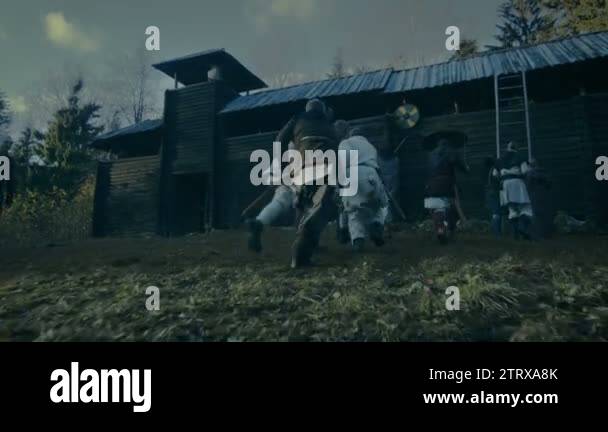 Large-Scale Medieval Battle Reenactment. Violent Tribe of Warriors ...