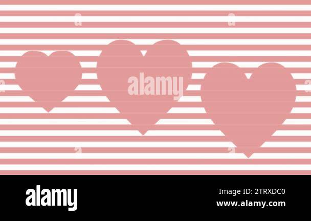 Pink hearts on stripped pink background, appearing and disappearing ...
