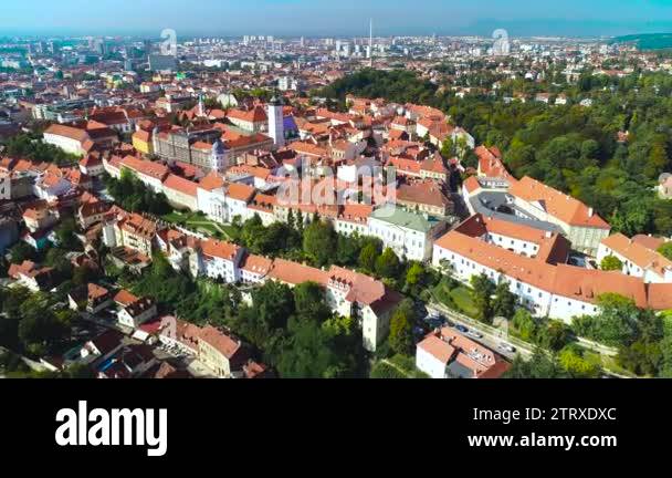 Zagreb historic upper town center aerial famous landmarks Stock Video ...