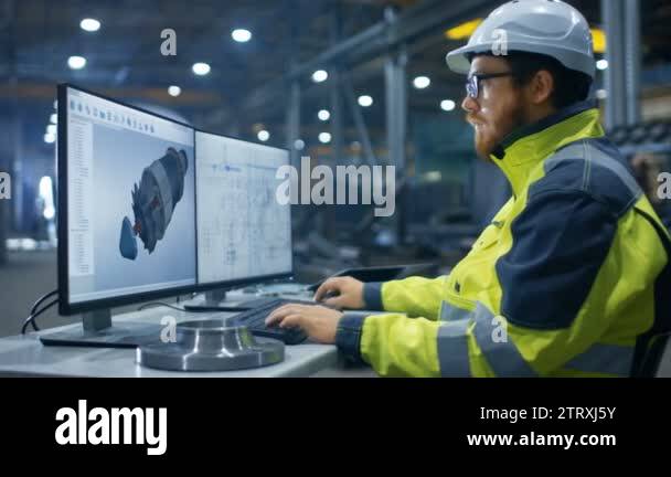 Inside the Heavy Industry Factory Industrial Engineer Works on the ...