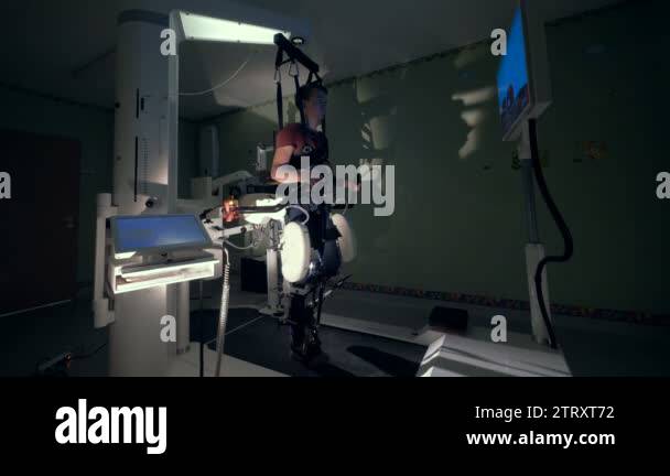 Hospital facility with a physiotherapy complex for walking and a male ...