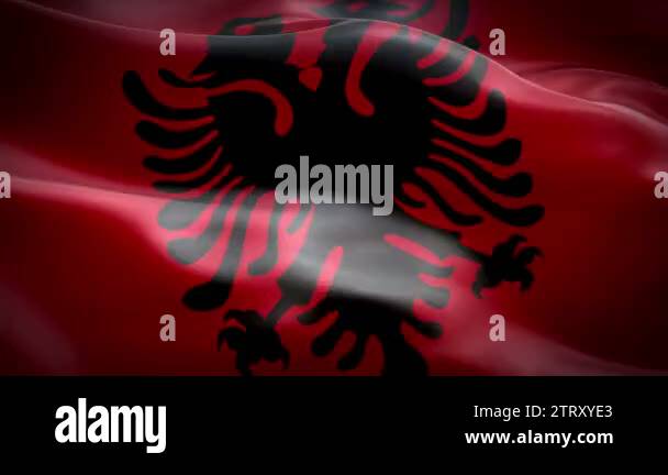 Albanian flag Closeup 1080p Full HD 1920X1080 footage video waving in ...