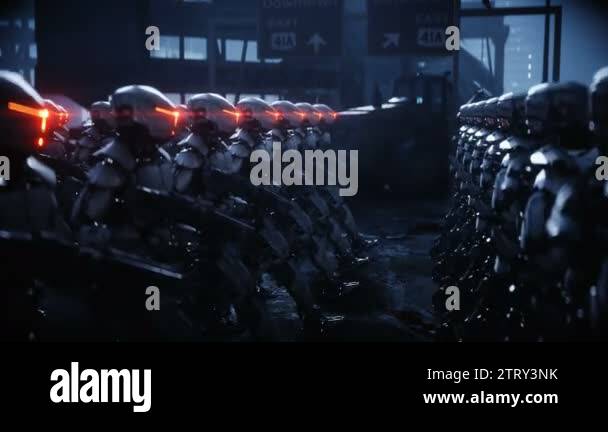 walking military robots. invasion of military robots. Dramatic ...