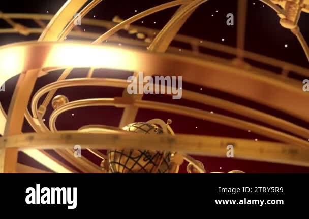 Armillary Sphere And Zodiac Signs On Red Background. 3D Animation Stock ...