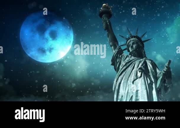 Statue of Liberty with Santa in a Winter Snow 4K Loop features the ...