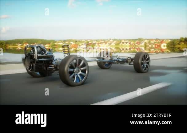 Car chassis with engine on highway. Transition. Very fast driving. Auto ...
