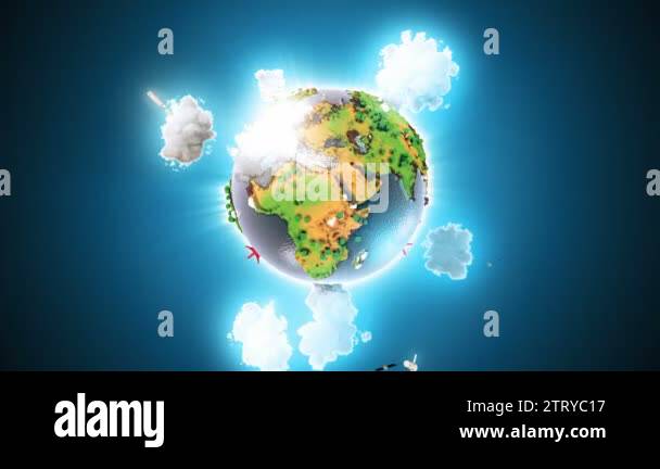 Realistic Earth Rotating on blue Loop. Globe is centered in frame, with ...