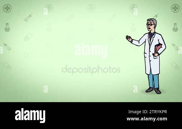 Animated Character Doctor or Medic stands in full growth and says ...