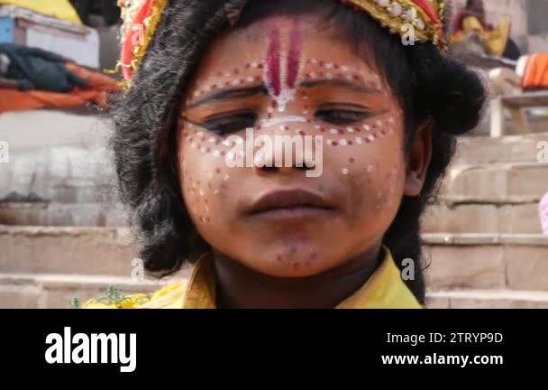 Indian kid dressing like God Shiva in Varanasi, India Stock Video ...