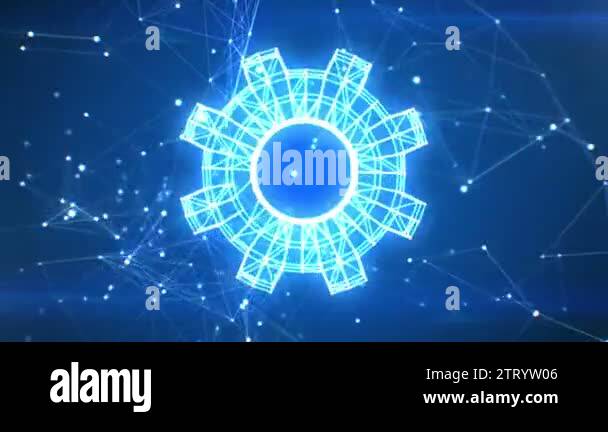 Gear Wheel Icon Appearing in Network Cloud from Lines and Dots. Symbol ...