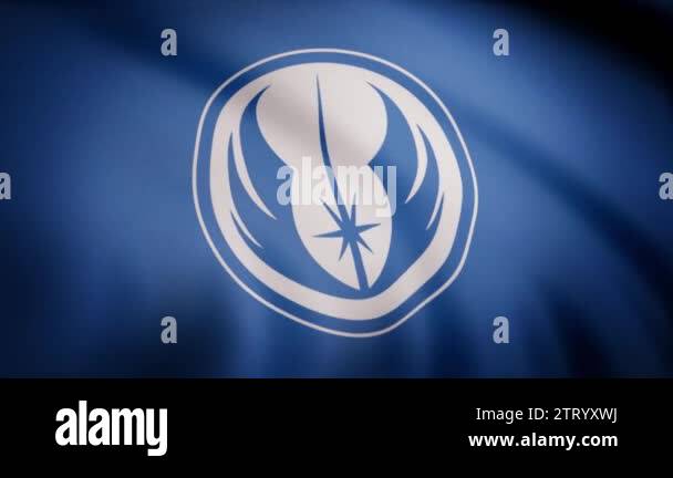Waving in the wind flag with the symbol of Jedi Order. The animation of ...