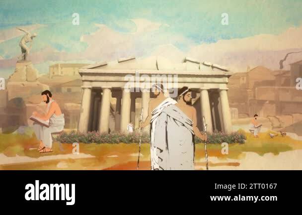 Animated Cartoon Scholars in the Parthenon in Ancient Greece in Athens ...
