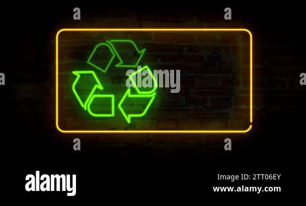Recycling symbol in neon light stylizing animation. Abstract concept ...