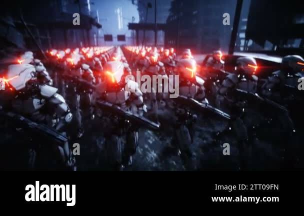 walking military robots. invasion of military robots. Dramatic ...