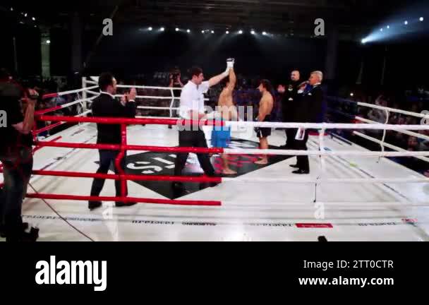 Winner declaration on boxing ring at The Battle of Moscow 3 Stock Video ...