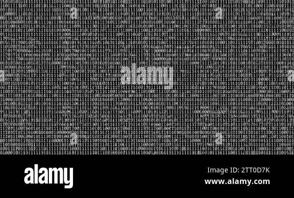 zero and one white binary digital code on black background, computer generated seamless loop ...