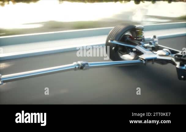 Car chassis with engine on highway. Very fast driving. Auto concept ...