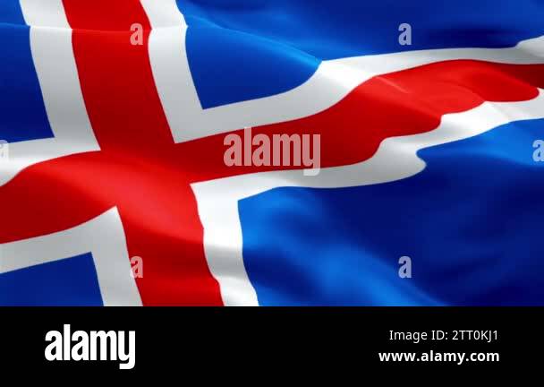 Icelandic flag Closeup 1080p Full HD 1920X1080 footage video waving in ...