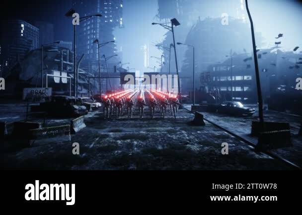 walking military robots. invasion of military robots. Dramatic ...