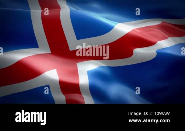 Iceland Flag Wave Loop waving in wind. Realistic Icelandic Flag ...