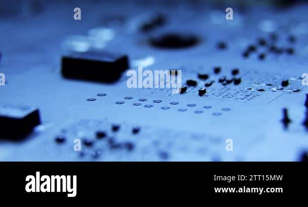 The components of the computer. The camera moves over the transistors ...