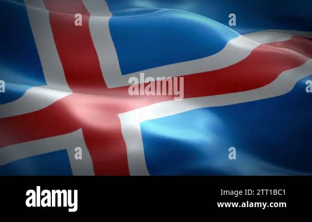 Iceland flag video waving in wind. Realistic Icelandic Flag background ...