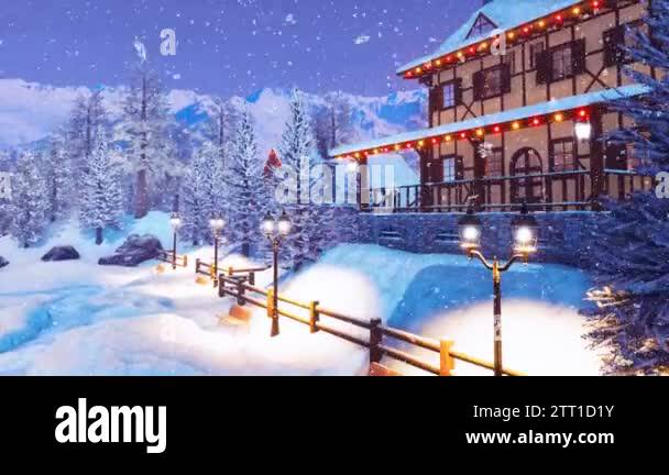 Mountain ski resort in highland alpine village with snow covered ...