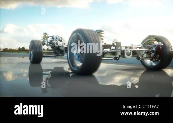 Car chassis with engine on highway. Very fast driving. Auto concept ...