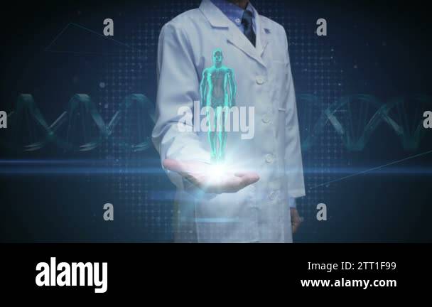 Doctor open palm, Zooming Human body scanning internal organs ...
