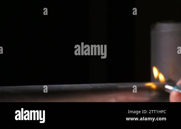 Pipe with fire in the chemistry laboratory close up. Gas system in the ...